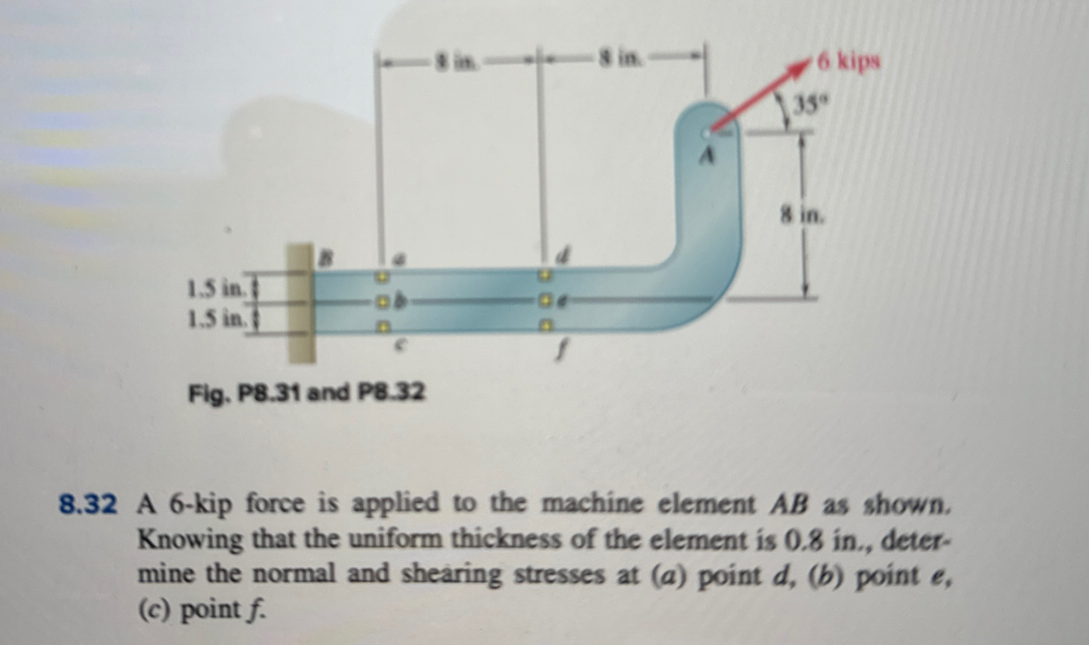 Solved 8.32 ﻿A 6-kip force is applied to the machine element | Chegg.com