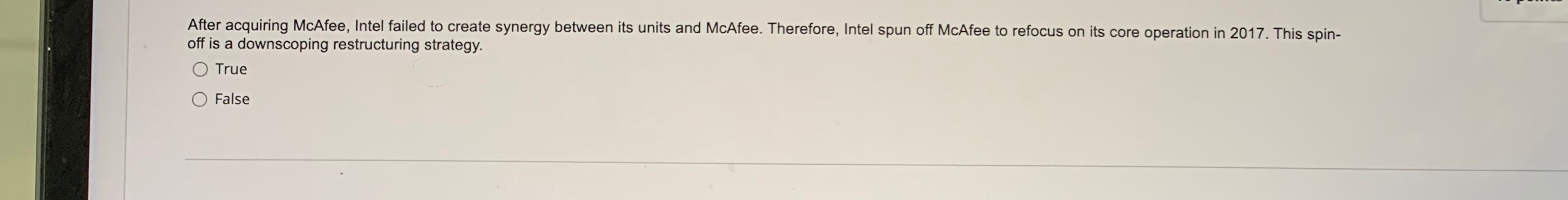 Solved After acquiring McAfee, Intel failed to create | Chegg.com