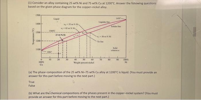 Solved (1) Consider an alloy containing 25wt%Ni and 75wt%Cu | Chegg.com