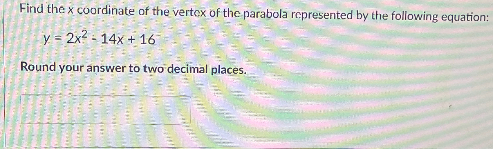 Solved Find the x ﻿coordinate of the vertex of the parabola | Chegg.com