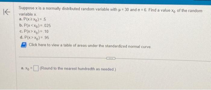 Suppose x is a normally distributed random variable | Chegg.com
