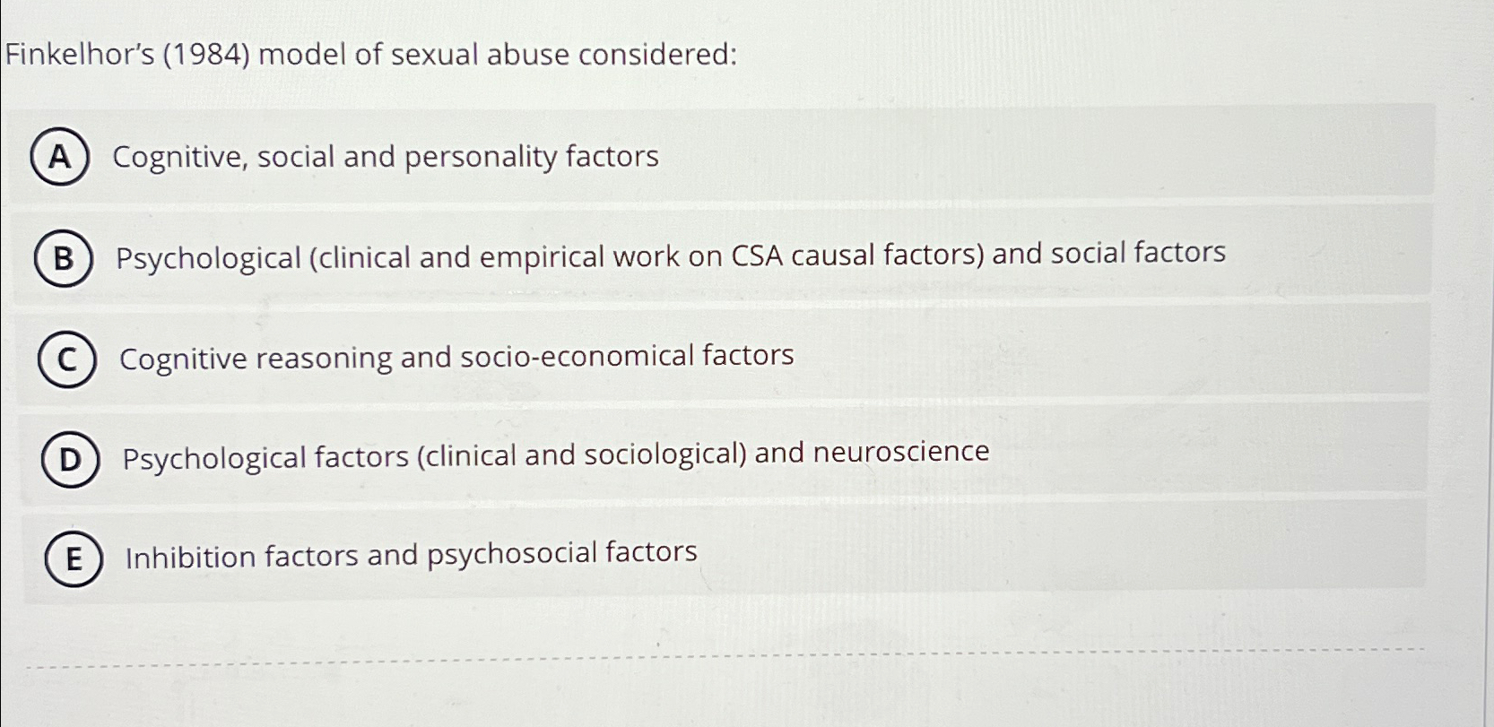 Solved Finkelhor's (1984) ﻿model of sexual abuse | Chegg.com