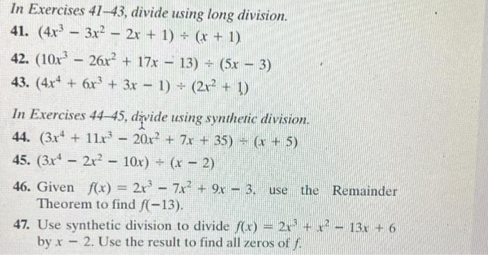 Solved In Exercises 41-43, divide using long division. 41. | Chegg.com