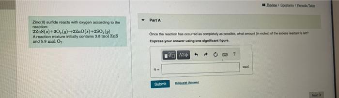 Solved Zinc(ii) sulfide reacts wath oxygen ascording to the | Chegg.com