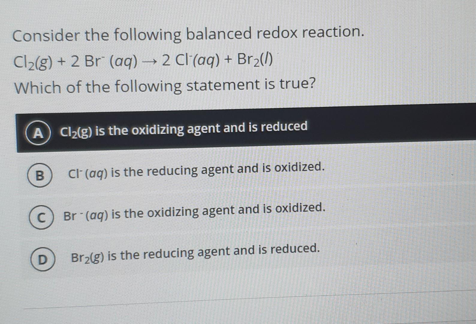Solved Consider the following balanced redox reaction. | Chegg.com