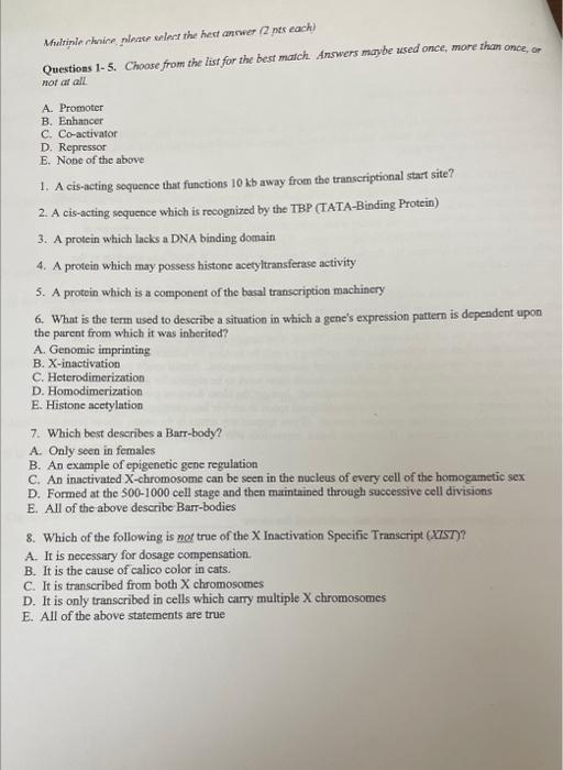 Solved Questions 1-5. Choose from the list for the best | Chegg.com