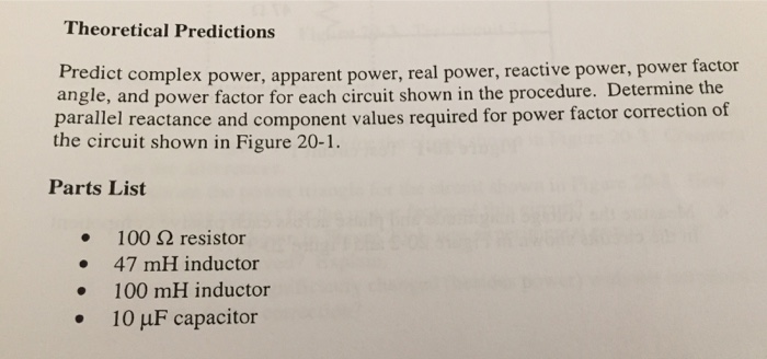 Solved Theoretical Predictions Predict complex power, | Chegg.com