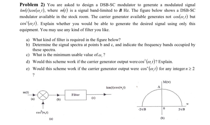 Solved Problem 2) You are asked to design a DSB-SC modulator | Chegg.com