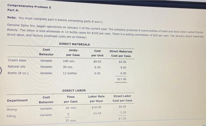 Solved Comprehensive Problem 5 Part A: Note: You must | Chegg.com