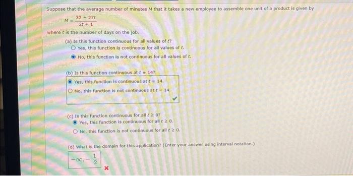 Solved M=2t+132+27t t is the number of days on the job. (a) | Chegg.com