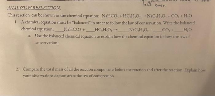Solved ANALYSIS ङ' REFLECTION: This reaction can be shown in | Chegg.com