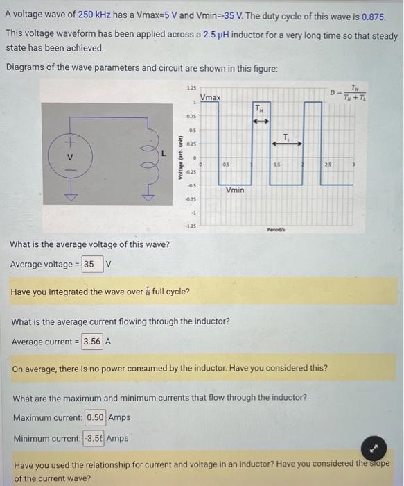 Solved A voltage wave of 250kHz has a Vmax=5 V and Vmin=−35 | Chegg.com