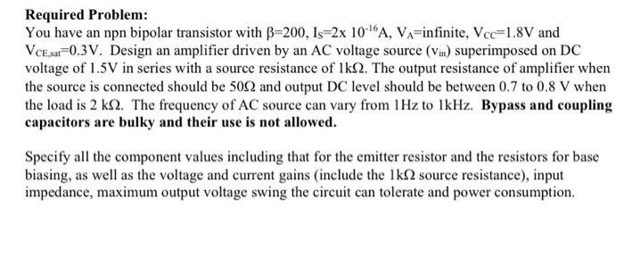 Solved Required Problem: You have an npn bipolar transistor | Chegg.com