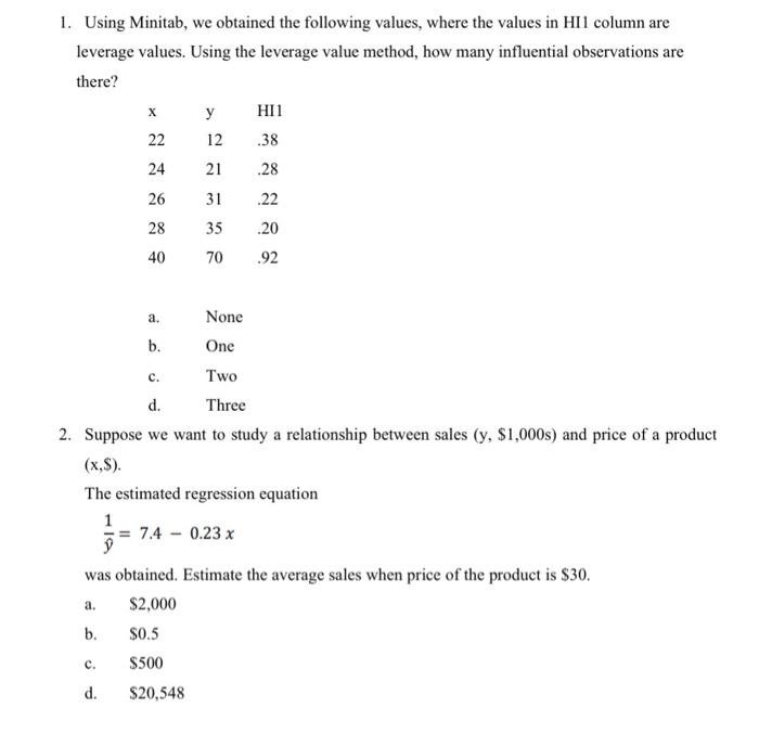 Solved X 1 Using Minitab We Obtained The Following Values