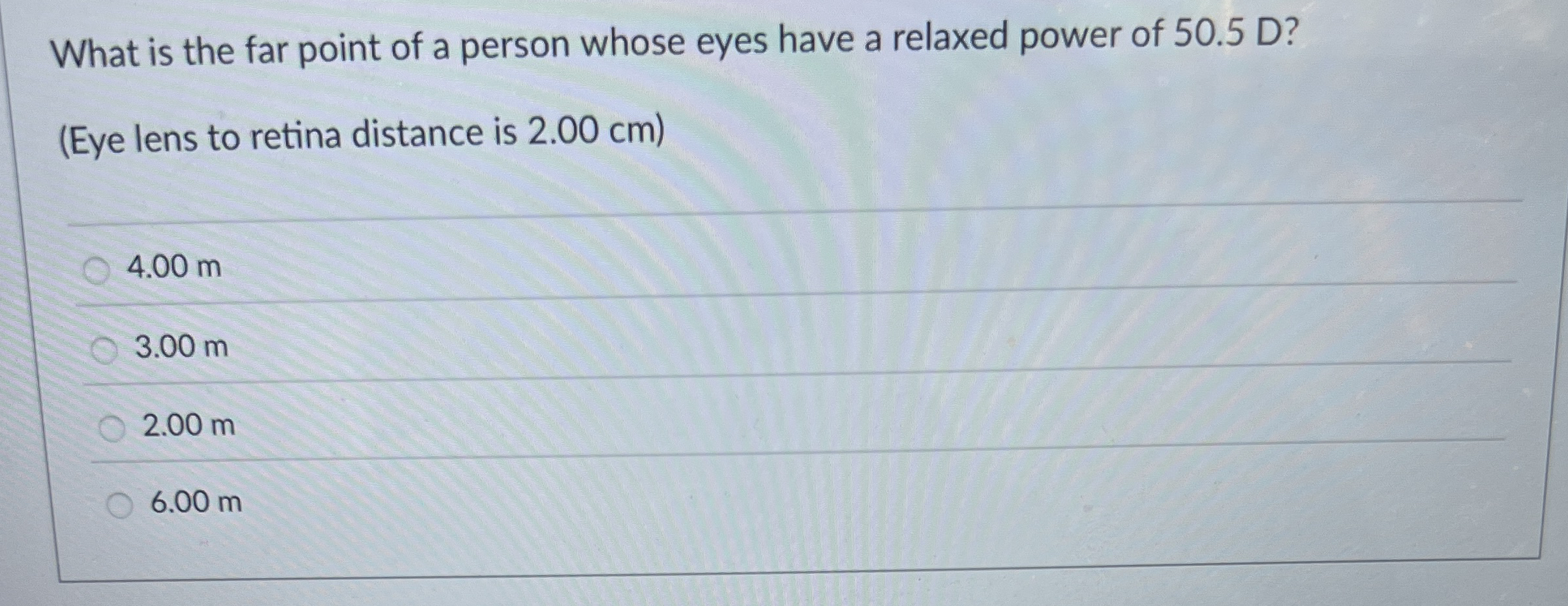 Solved What is the far point of a person whose eyes have a | Chegg.com