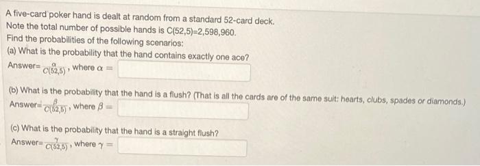 Solved A five-card poker hand is dealt at random from a | Chegg.com