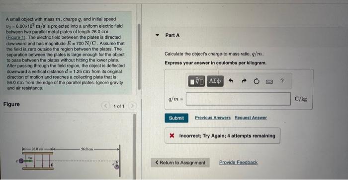 Solved A small object with mass m, charge q, and inifial | Chegg.com