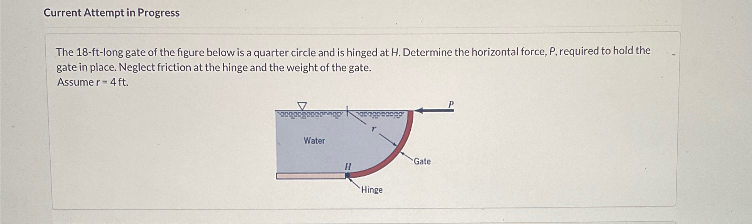 Solved Current Attempt in ProgressThe 18 -ft-long gate of | Chegg.com