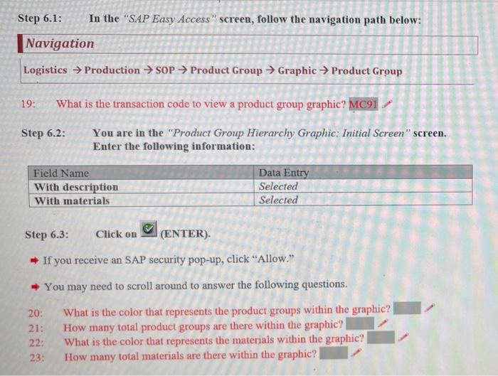 Solved Step 6.1: In the "SAP Easy Access" screen, follow the | Chegg.com