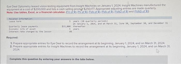 Solved Eye Deal Optometry leased vision-testing equipment | Chegg.com