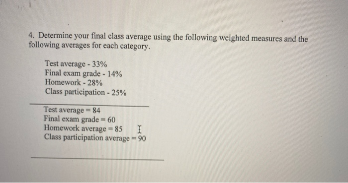 Solved 4. Determine your final class average using the | Chegg.com
