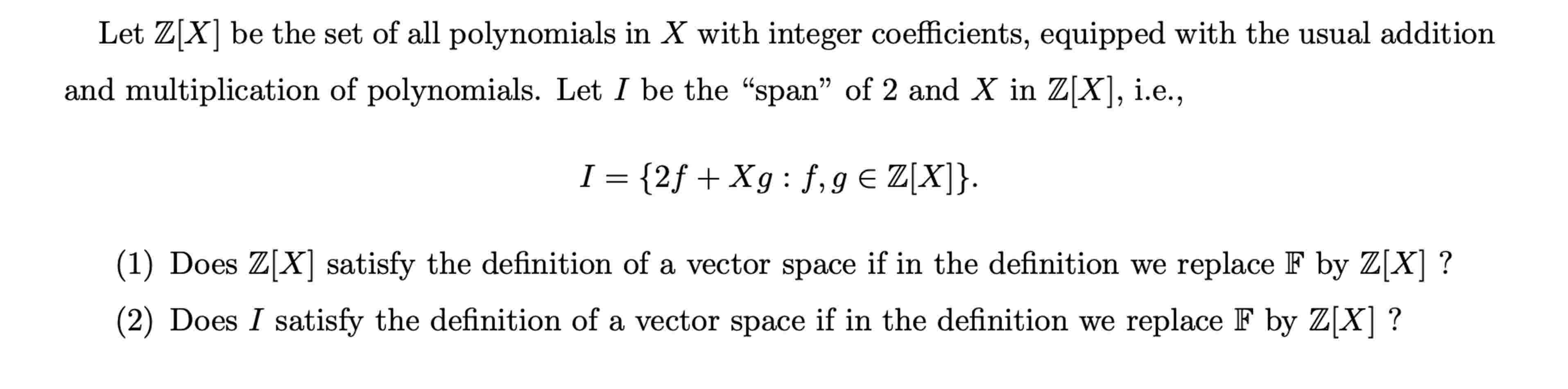 Solved Let Z[x] be ﻿the set of ﻿all polynomials in x ﻿with | Chegg.com