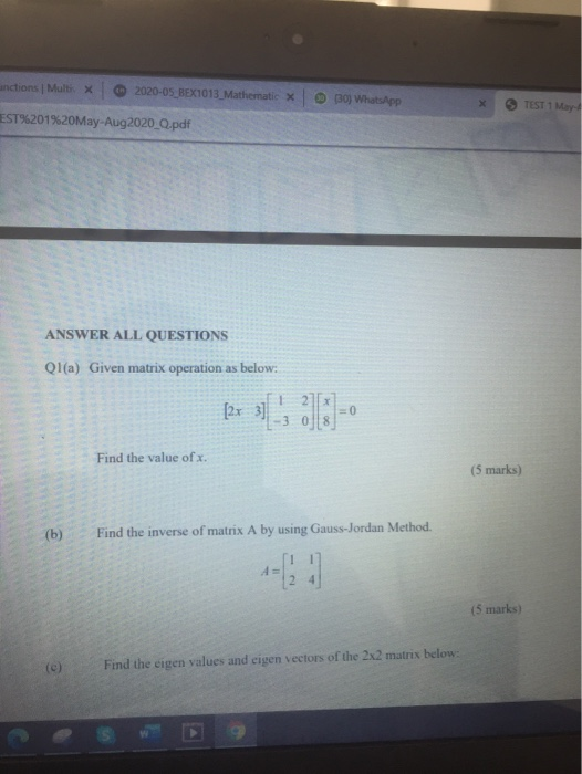 Solved anctions Multix 2020-05_BEX1013 Mathematicx (30) | Chegg.com