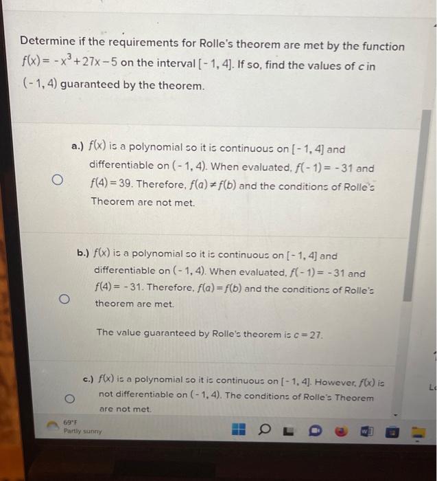 Solved Determine if the requirements for Rolle's theorem are | Chegg.com