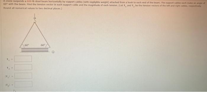 Solved 60\% with the beam. Find the tension vector in each | Chegg.com