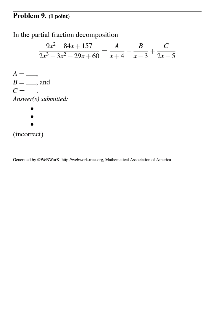 Solved Problem 1. (1 point) The partial fraction | Chegg.com