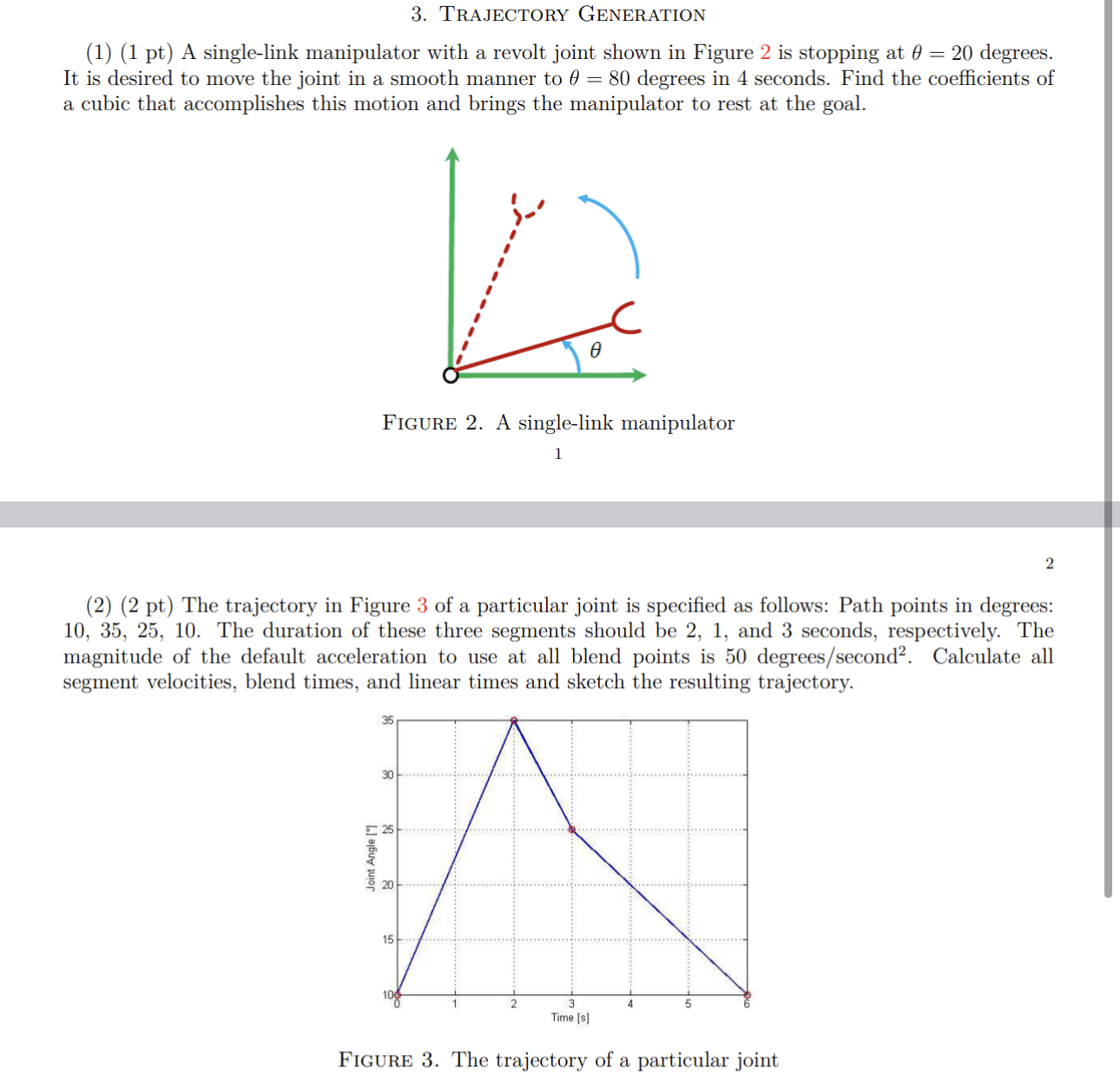 Solved Trajectory Generation(1) (1 ﻿pt) ﻿A single-link | Chegg.com