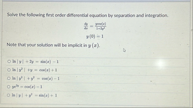 Solved Solve the following first order differential equation | Chegg.com