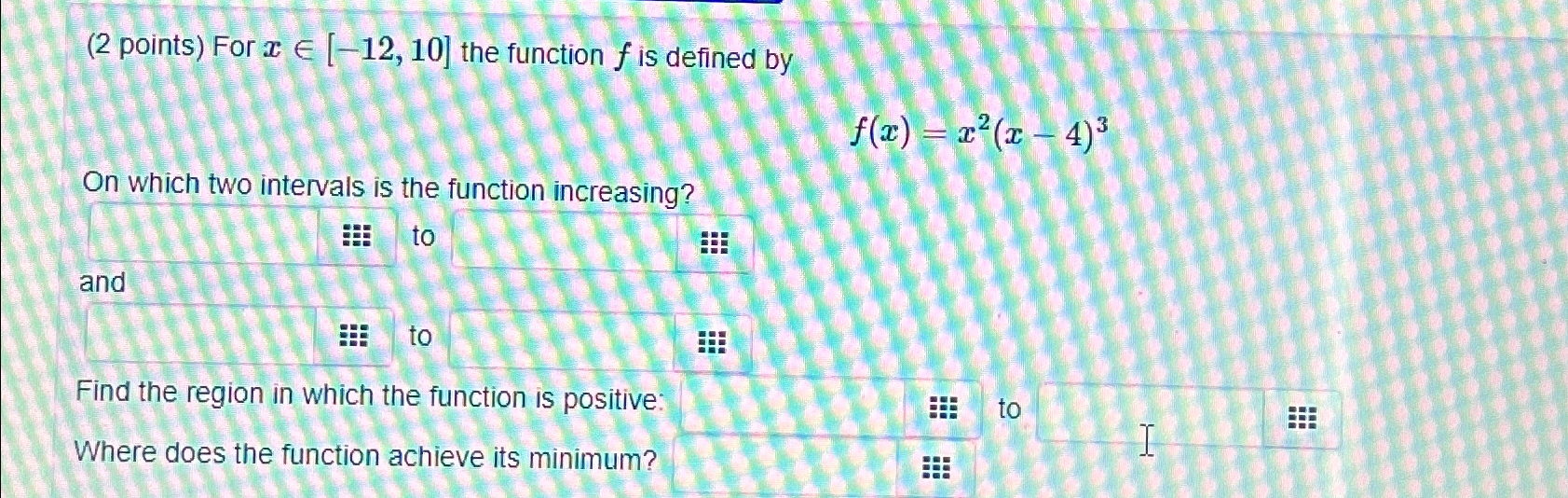 Solved (2 ﻿points) ﻿For xin[-12,10] ﻿the function f ﻿is | Chegg.com