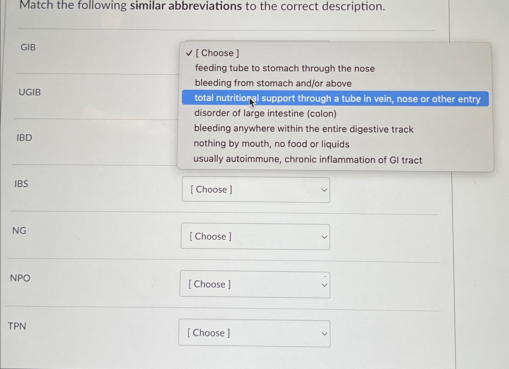 Solved Match the following similar abbreviations to the | Chegg.com