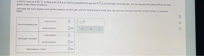 Solved A 10.0L tank at 9.82 Csiled with 19.8 g of chlorine | Chegg.com