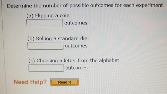 Solved Determine the number of possible outcomes for each | Chegg.com