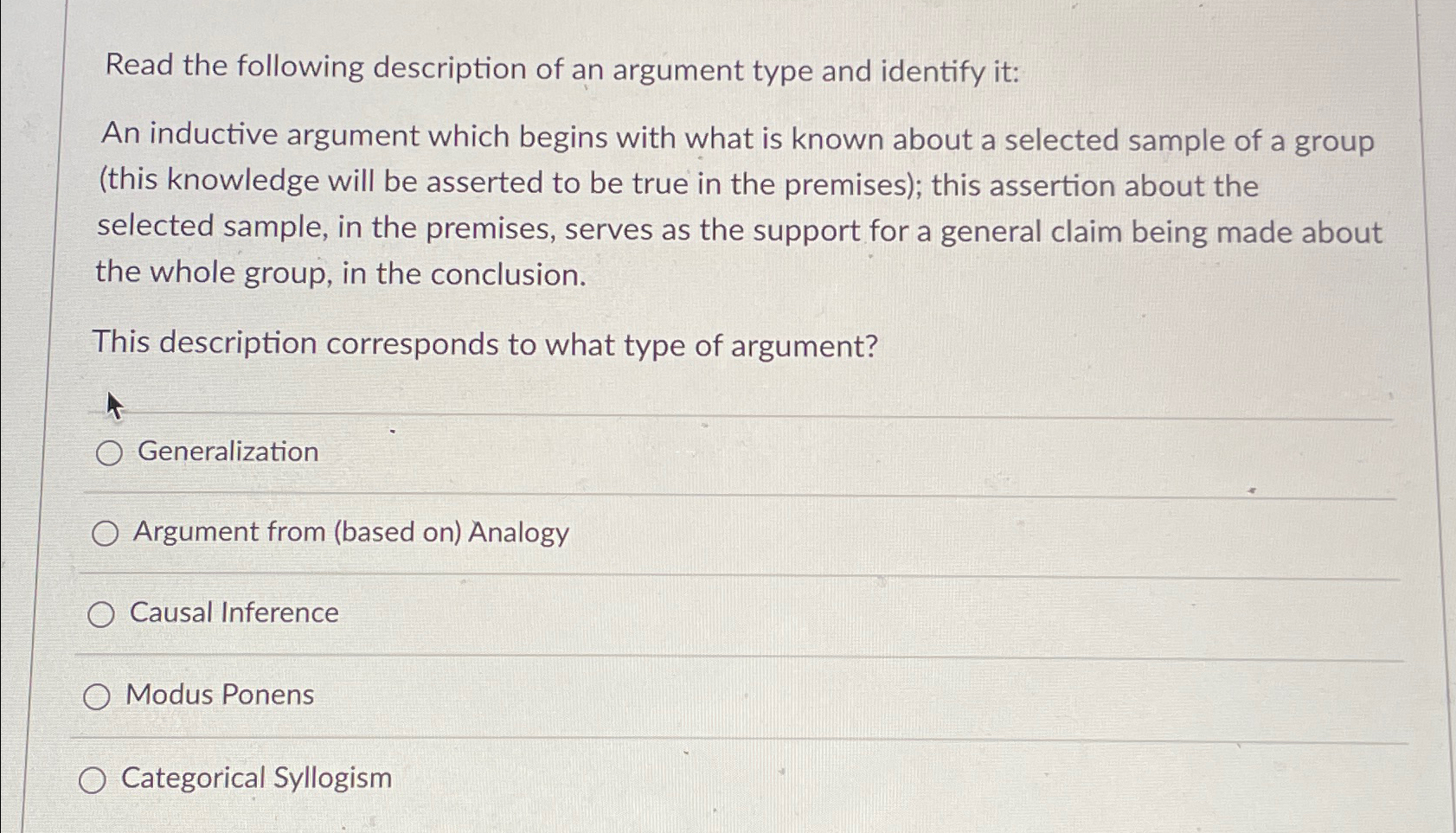 Solved Read the following description of an argument type | Chegg.com