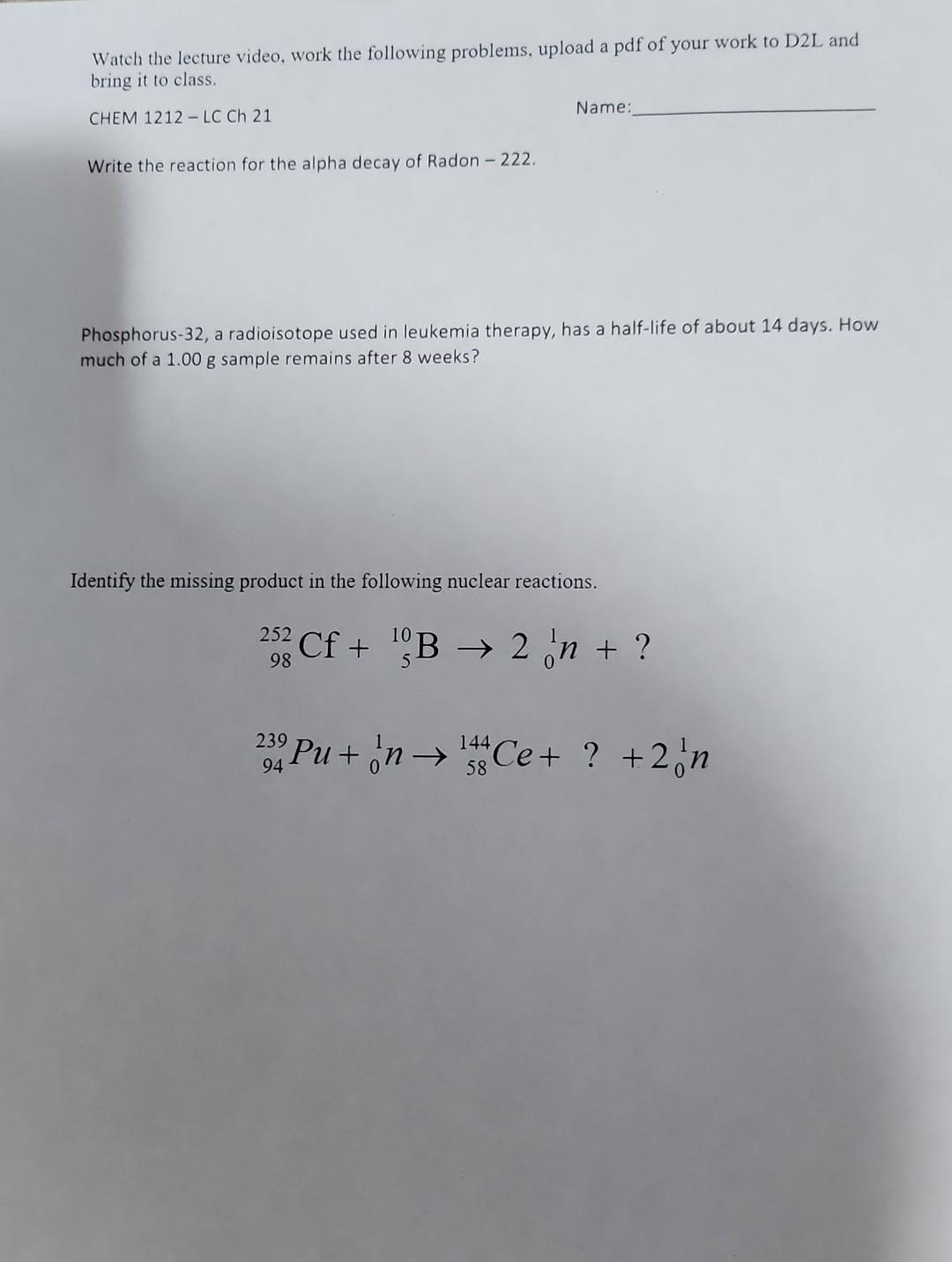 Solved Watch the lecture video, work the following problems, | Chegg.com