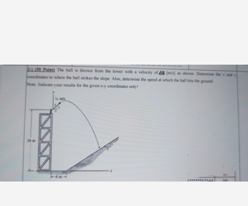 Solved 2-) (50 ﻿Point) ﻿The ball is thrown from the tower | Chegg.com