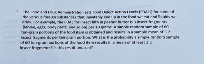 3. The Food and Drug Administration sets Food Defect | Chegg.com