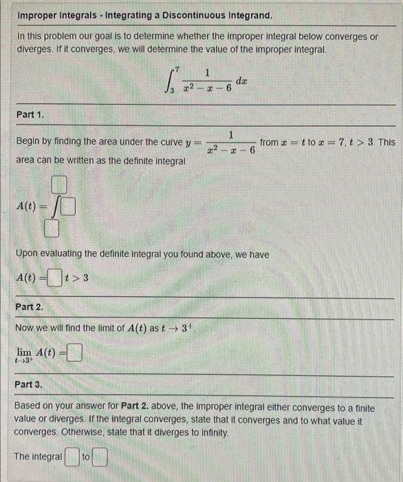 Solved Improper Integrals - Integrating a Discontinuous | Chegg.com