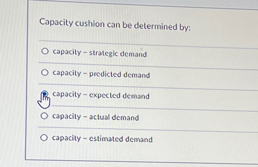 Solved Capacity cushion can be delermined by:capacity - | Chegg.com