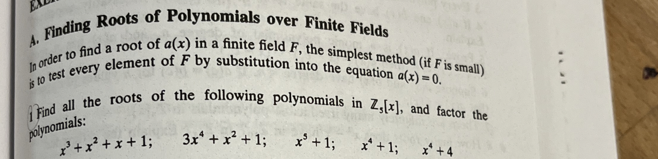Solved A. ﻿Finding Roots of Polynomials over Finite FieldsIn | Chegg.com