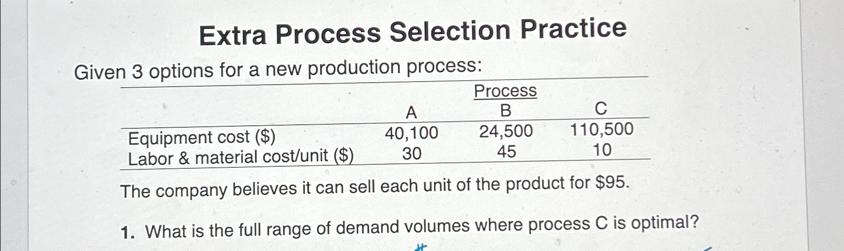 Solved Extra Process Selection PracticeGiven 3 ﻿options for | Chegg.com
