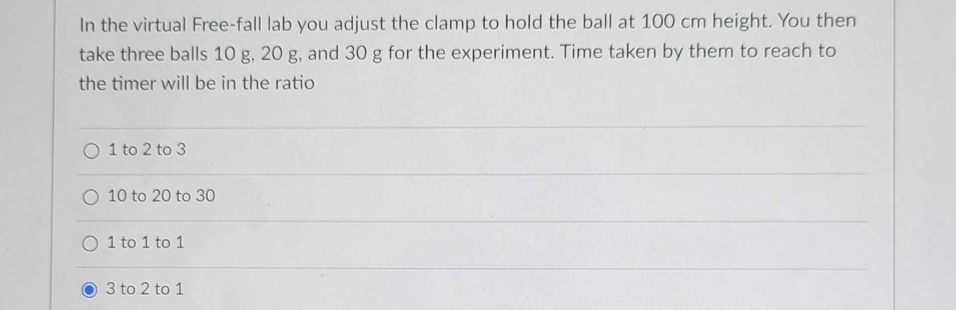 Solved In the virtual Free-fall lab you adjust the clamp to | Chegg.com