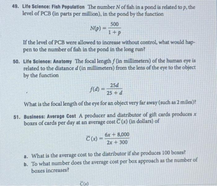 Solved 49. Life Science: Fish Population The number N of | Chegg.com