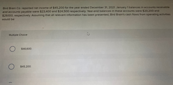 Solved Bird Brain Co. reported net income of $45,200 for the | Chegg.com