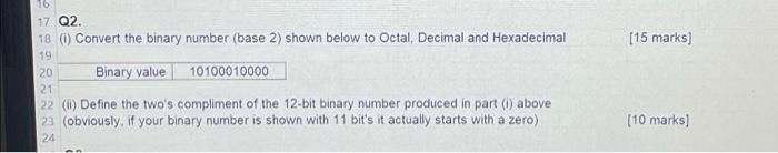 Solved 16 17 Q2. 18 (1) Convert the binary number (base 2) | Chegg.com