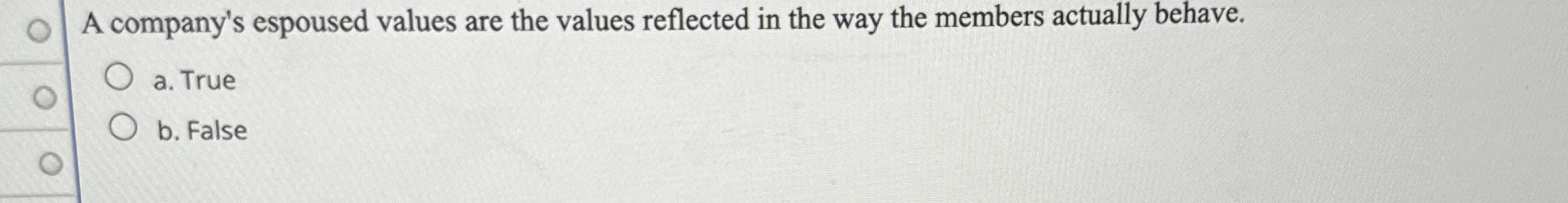 Solved A company's espoused values are the values reflected | Chegg.com