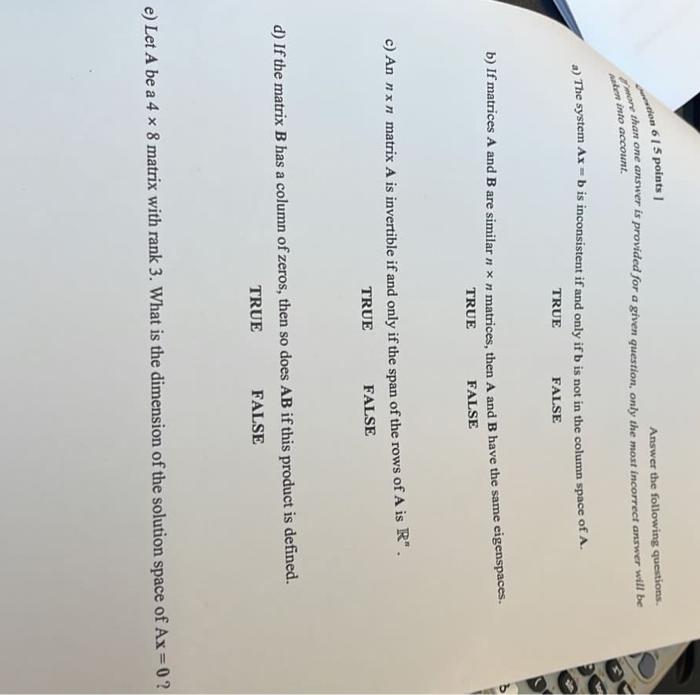 Solved a) The system Ax=b is inconsistent if and only if b | Chegg.com